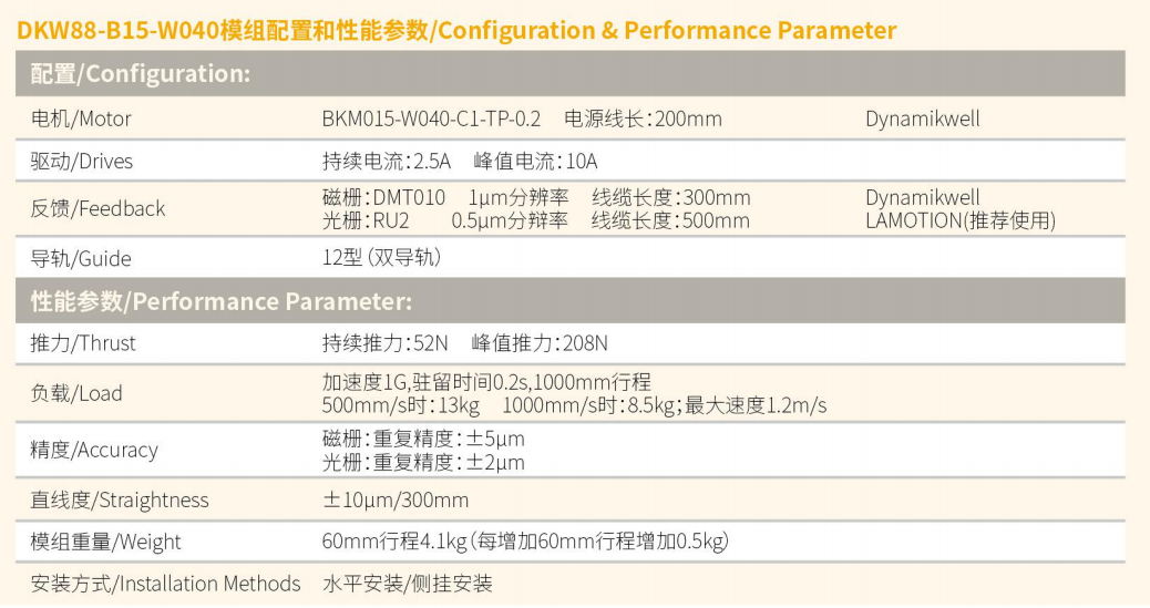 德康威尔-DKW88-B15-W040直线电机模组